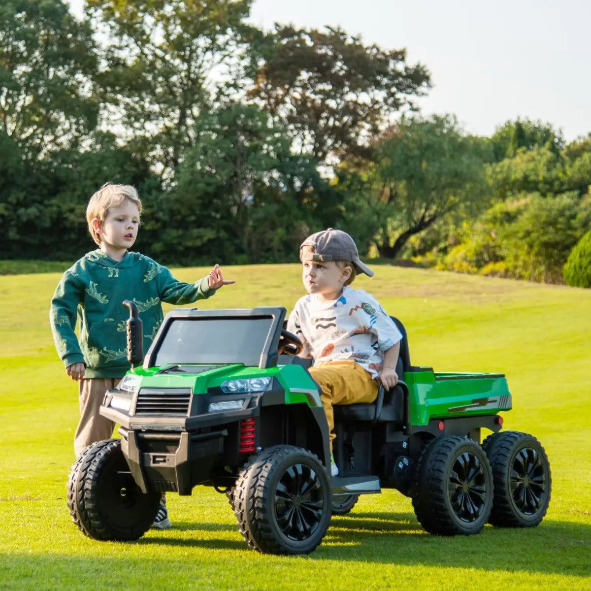 24V Freddo Toys 4x4 Tractor Trailer 2-Seater Ride-On for Kids